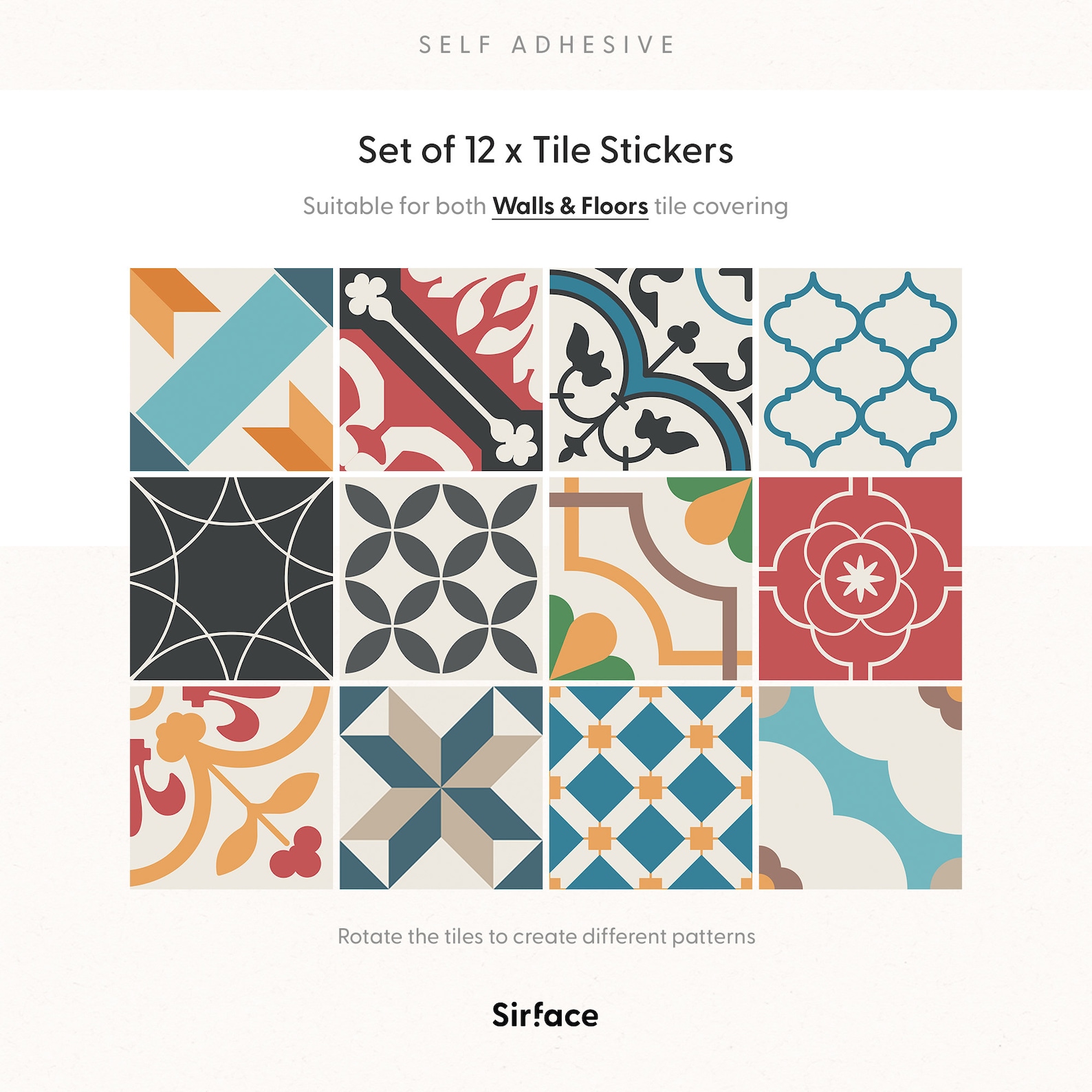 Spanish Mediterranean Tile Decals - Self-adhesive Wall & Floor Tile ...