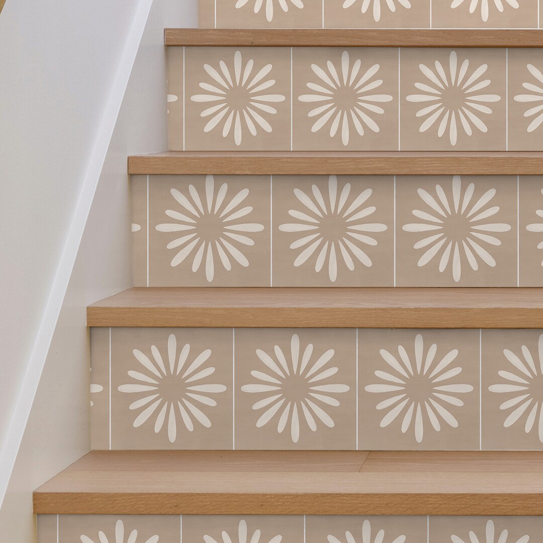 Boho Floral Cream Stair Riser Stickers - Pack of 6 Removable Stair ...