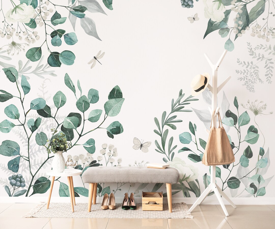 Green Eucalyptus Wall Mural, Traditional Wallpaper, Leaves, Greenery - Etsy