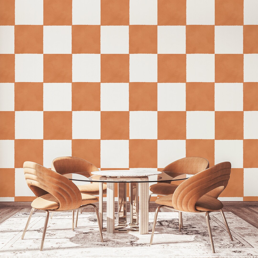 Large Checkered Terracotta Wallpaper, Traditional Unpasted Wallpaper ...