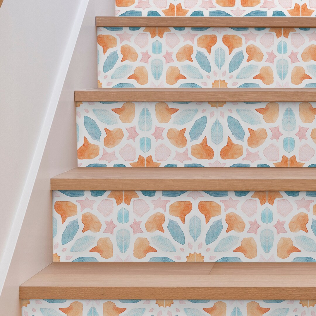 Fez Blue Stair Riser Stickers - Pack of 6 Removable Stair Riser Tile ...