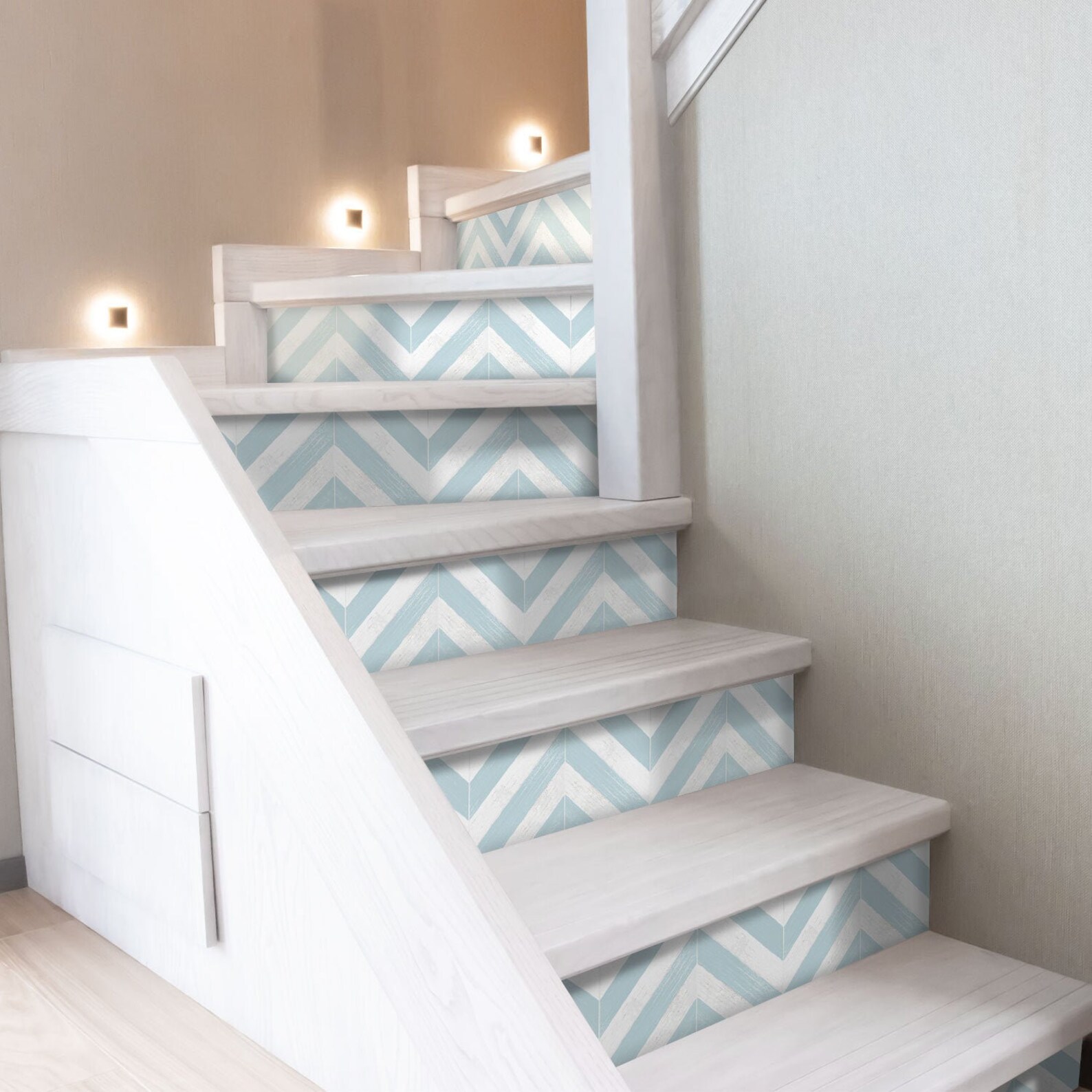 Hardwood Blue Stair Riser Stickers Pack of 6 Removable Stair Riser Tile ...
