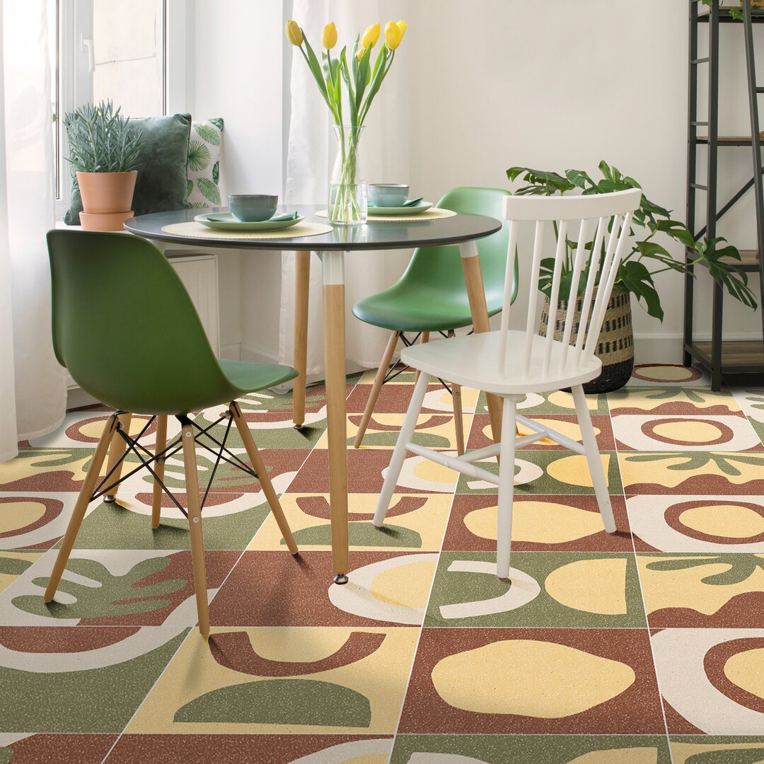 Terrazzo Shapes Sage Floor Tile Sticker Panel, Peel and Stick Decal ...