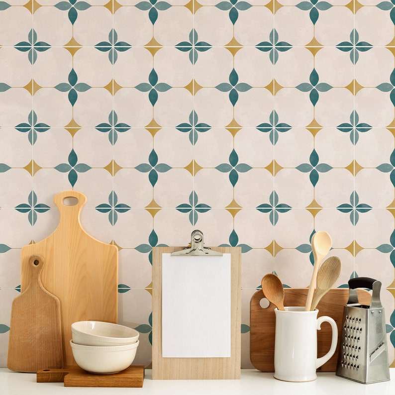 Evening Star Teal Backsplash Peel and Stick in Roll - Wall Decor ...