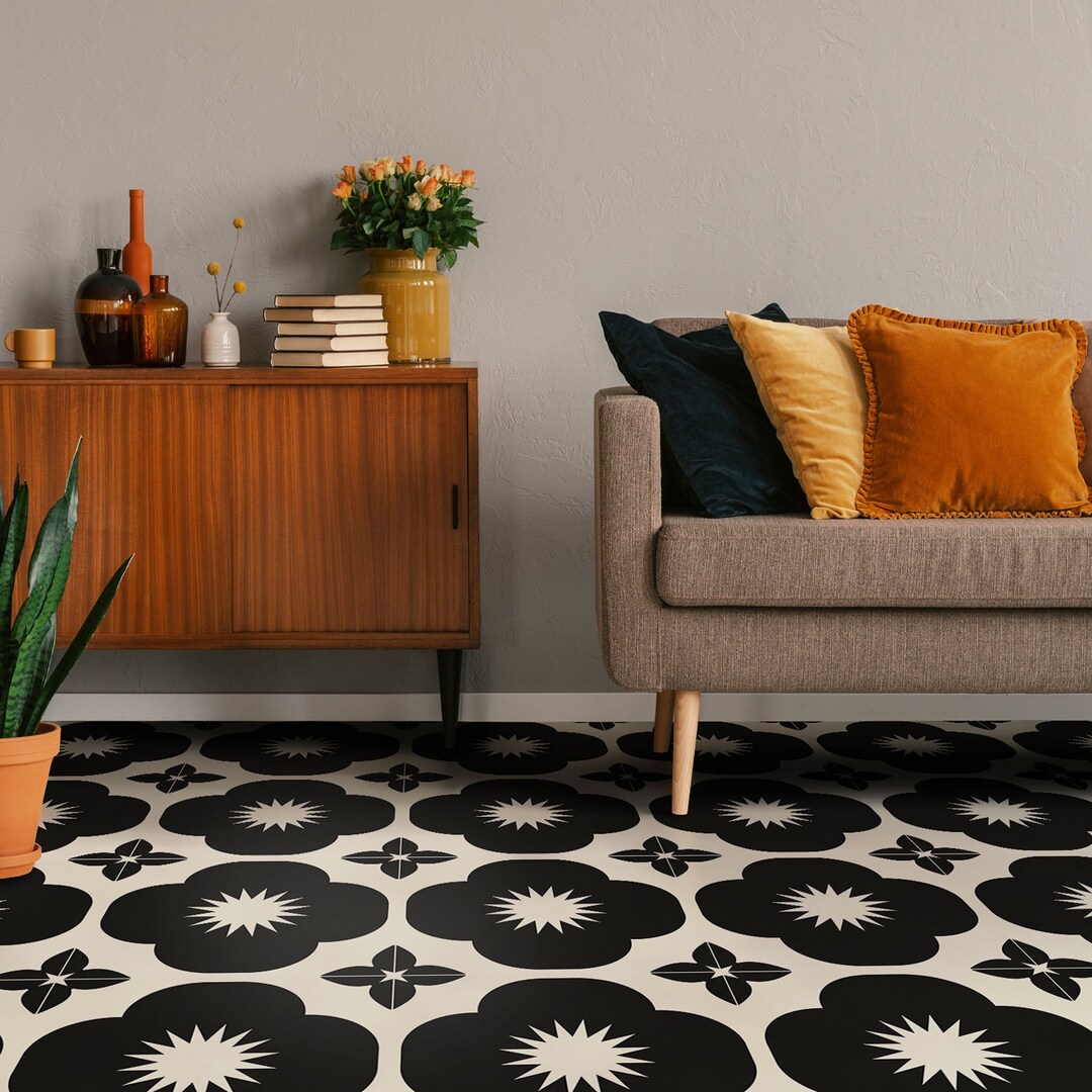 Retro Flower Tile Decals - Peel and Stick Vinyl Tile, Peel Stick Floor ...