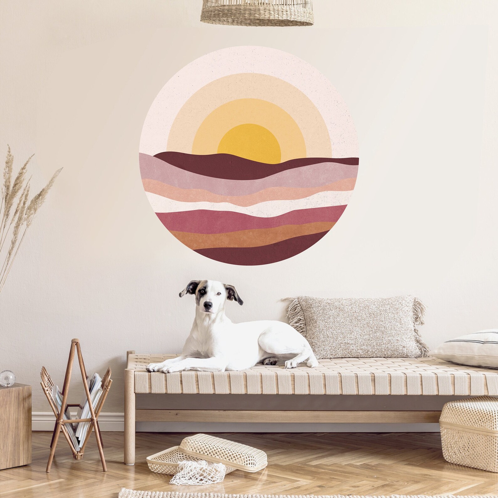 REMOVABLE FABRIC Mountain Sunset Circle Wall Decal Wall - Etsy