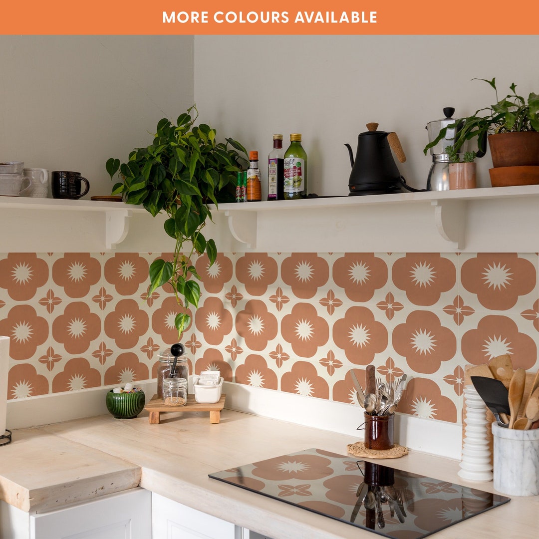 Retro Flower Tile Decals: Peel and Stick Vinyl, Pack of 12 - Etsy