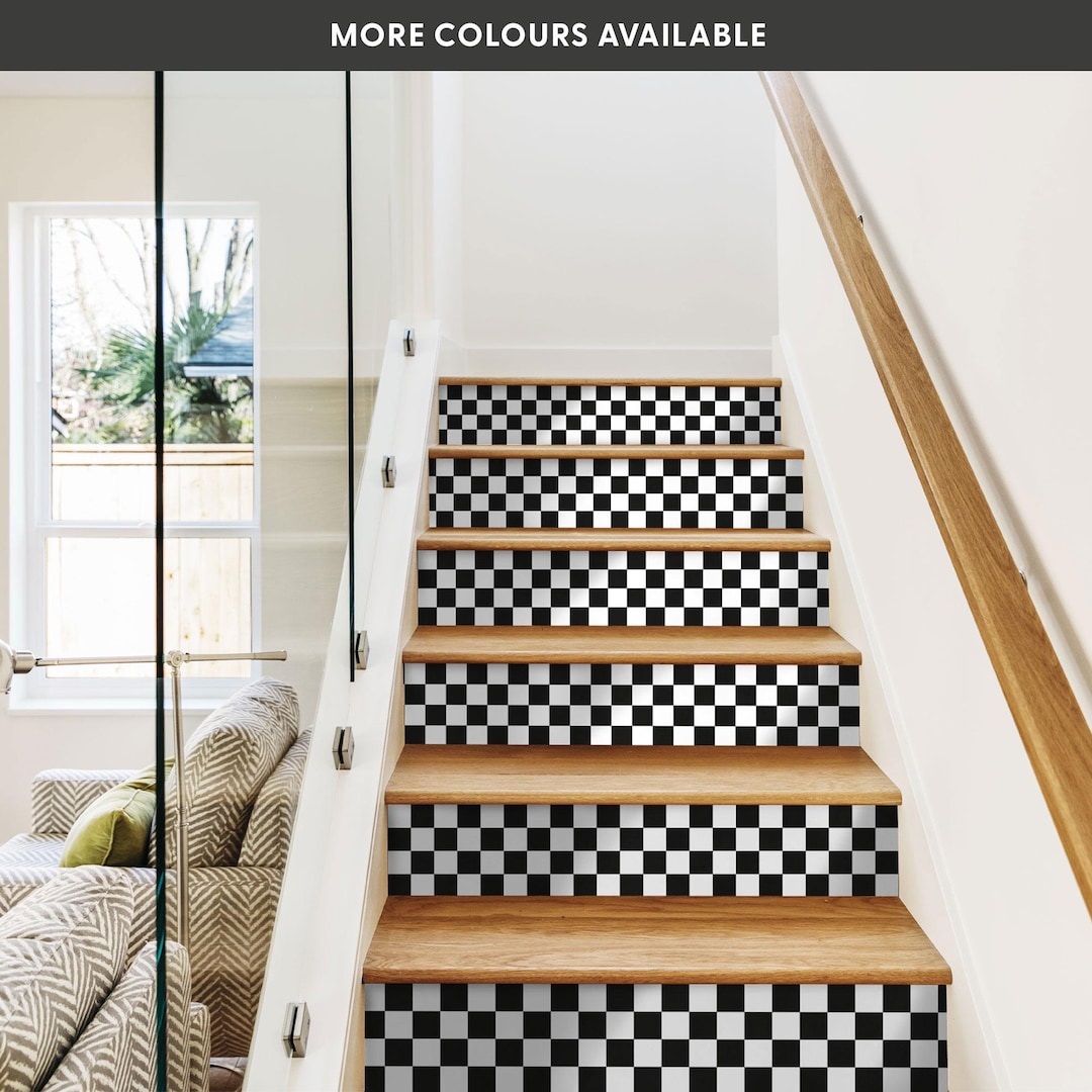 Checkered Stair Riser Decals: Peel & Stick Vinyl Strips - Pack of 6 - Etsy