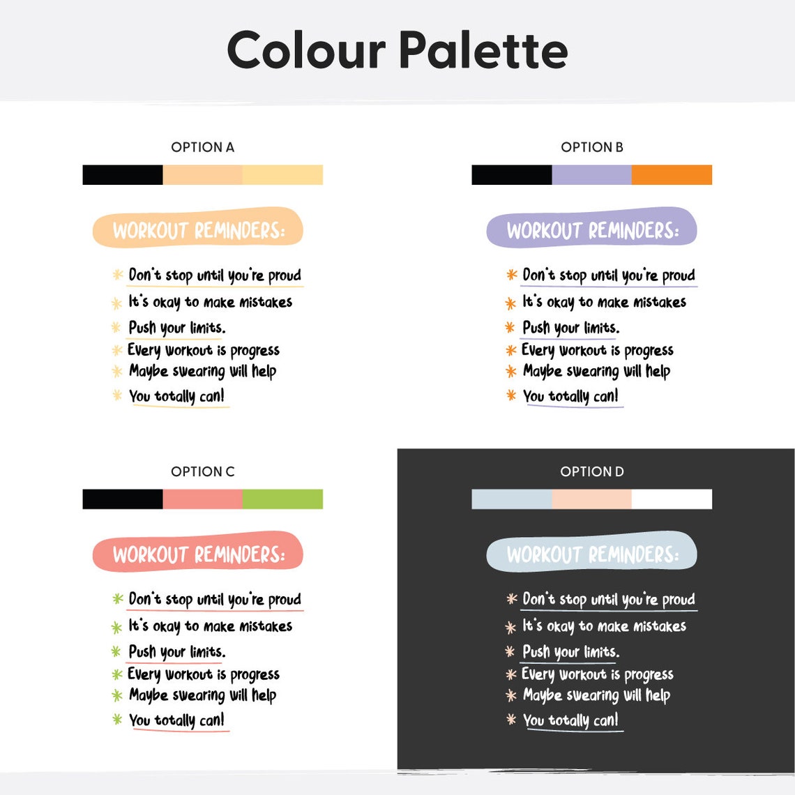 Workout Reminders Vinyl Gym Wall Decal Inspirational Words | Etsy