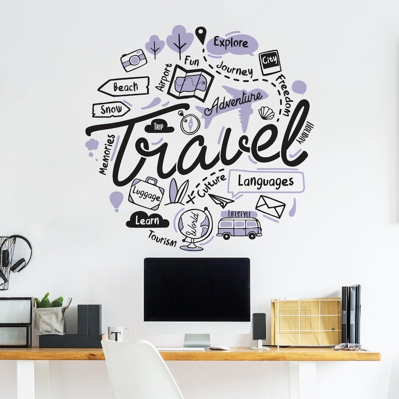 Travel Word Cloud Wall Decal Travel Wall Quote Travel Love - Etsy