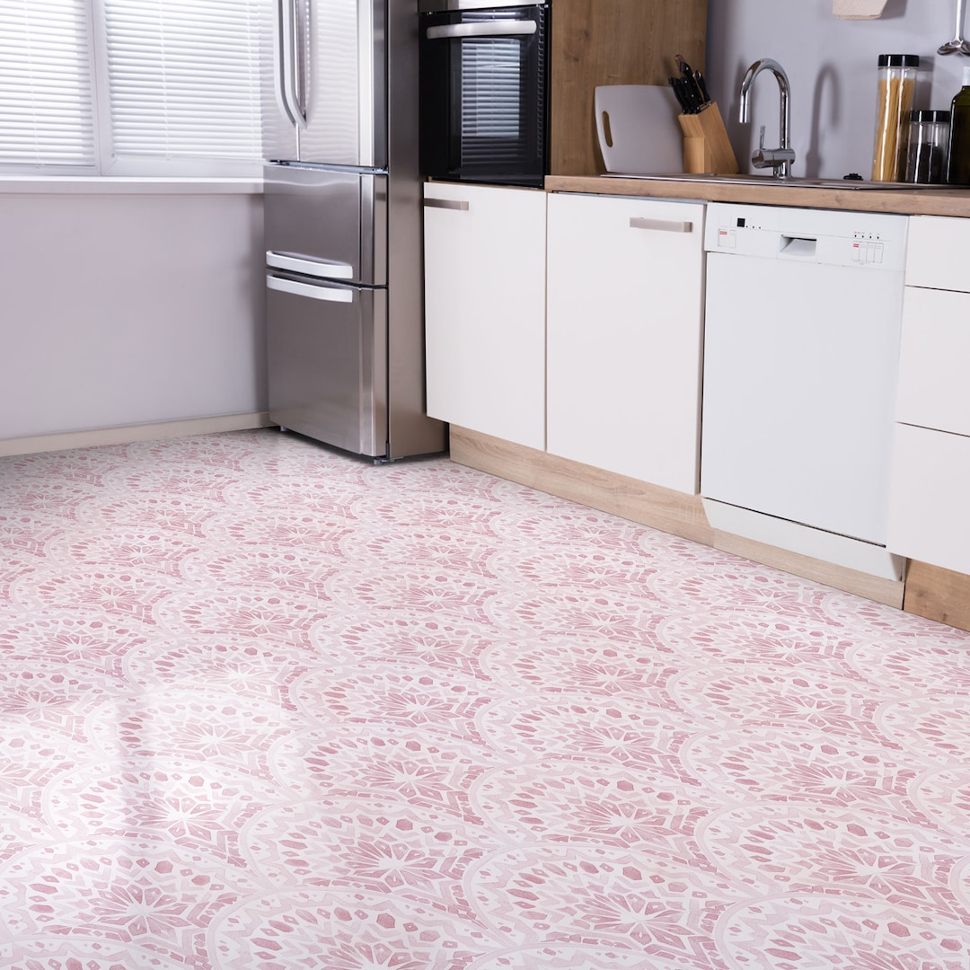 Tangier Dusty Pink Floor Tile Sticker Panel, Peel and Stick Decal ...