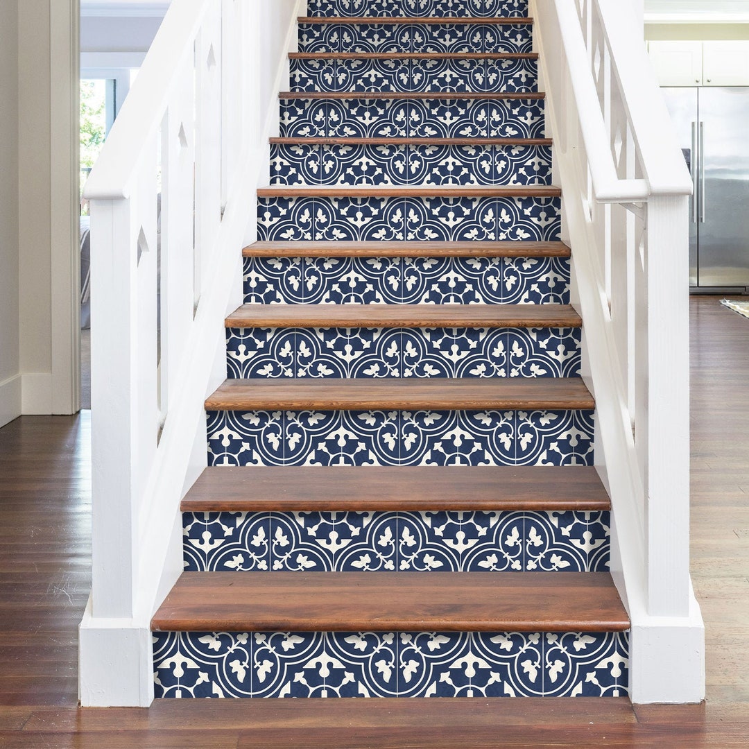 Moroccan Indigo Stair Riser Stickers - Pack of 6 Removable Stair Riser ...