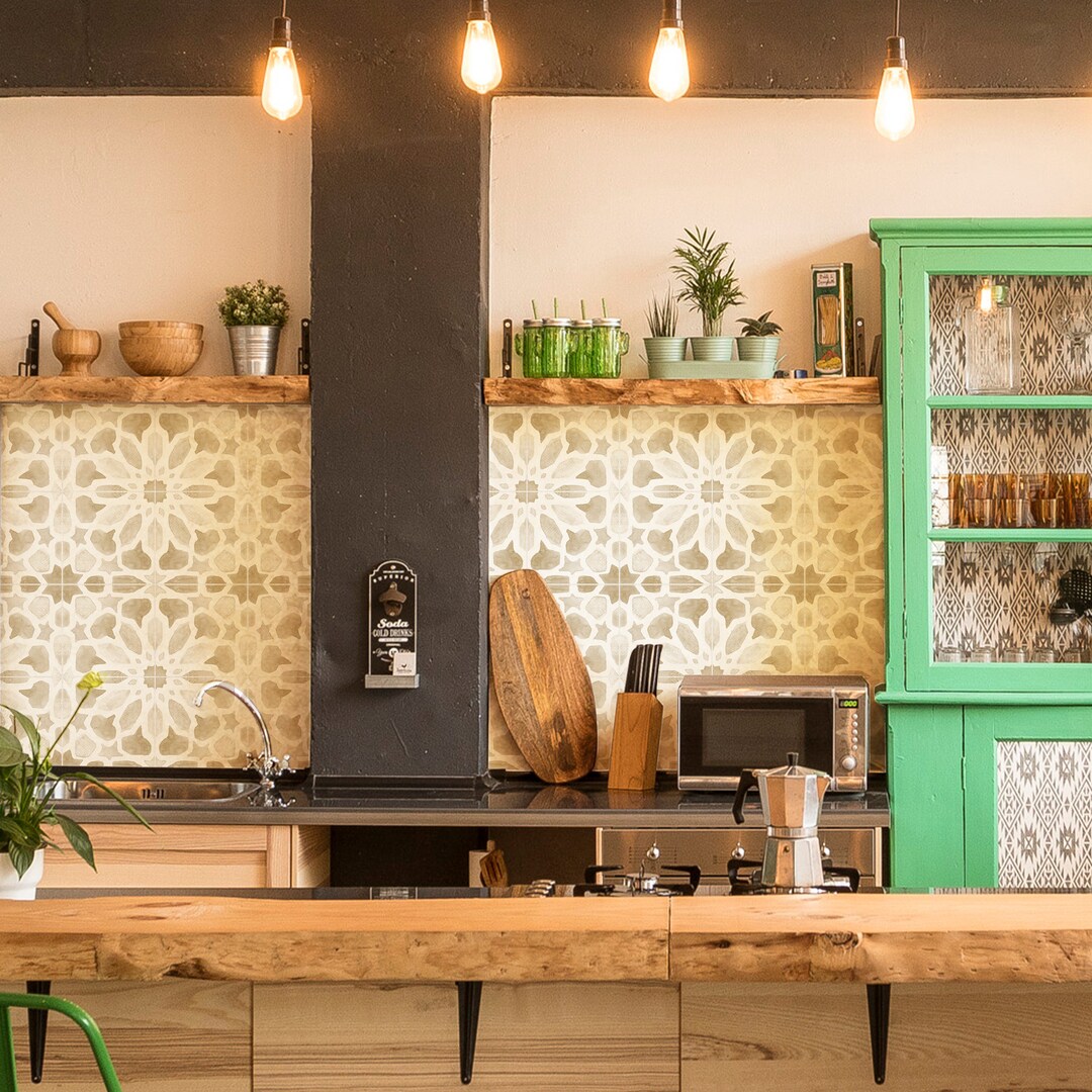 Fez Sand Kitchen and Bathroom Backsplash Panel, Removable Washable ...