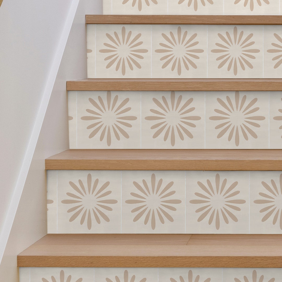 Boho Floral Neutral Stair Riser Stickers - Pack of 6 Removable Stair ...