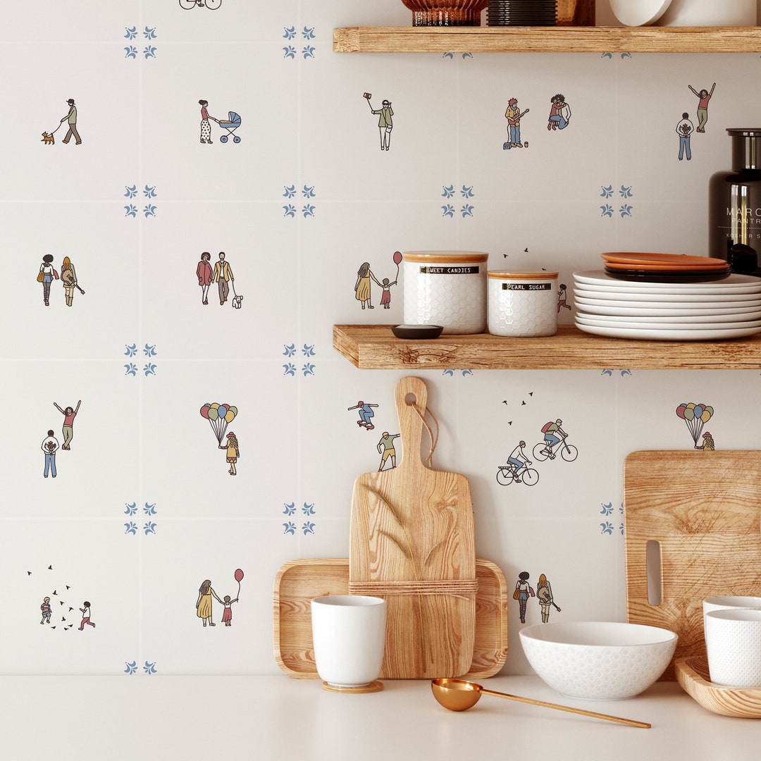 Tiny People Tile Decals - Self-adhesive Wall & Floor Tile Stickers ...
