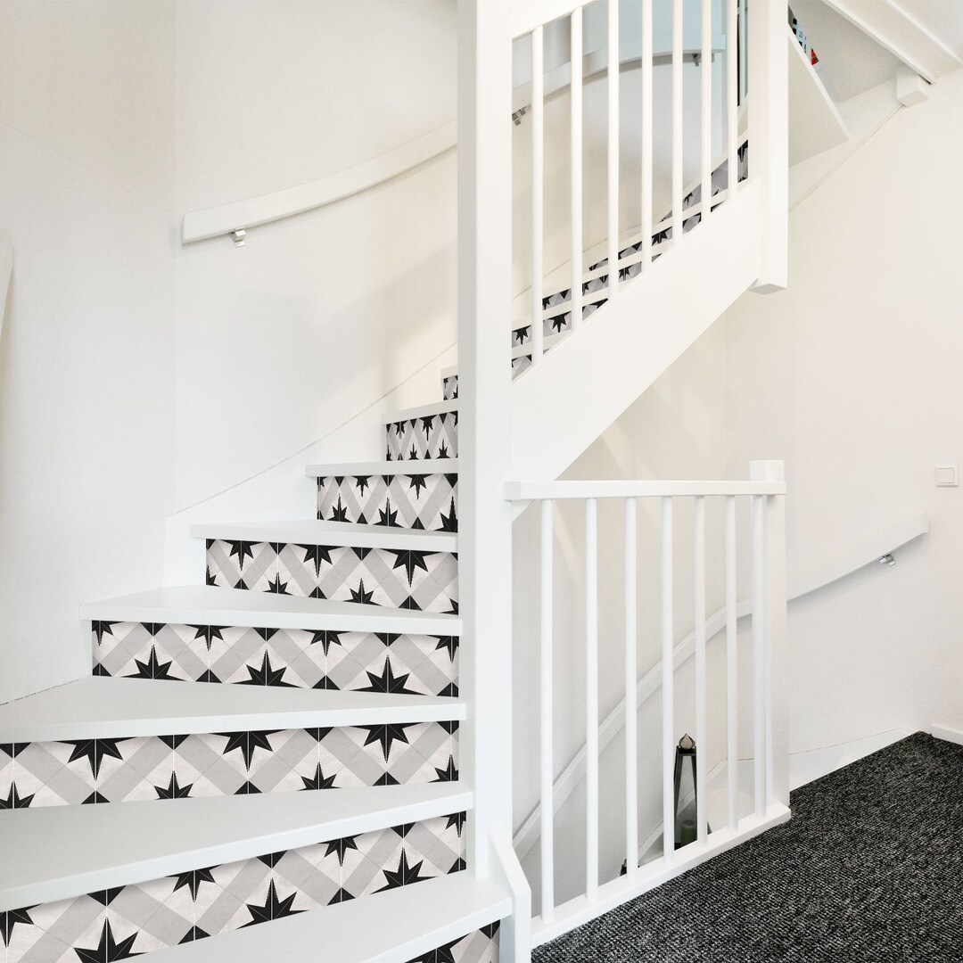 Astra Black Stair Riser Stickers - Pack of 6 Removable Stair Riser Tile ...