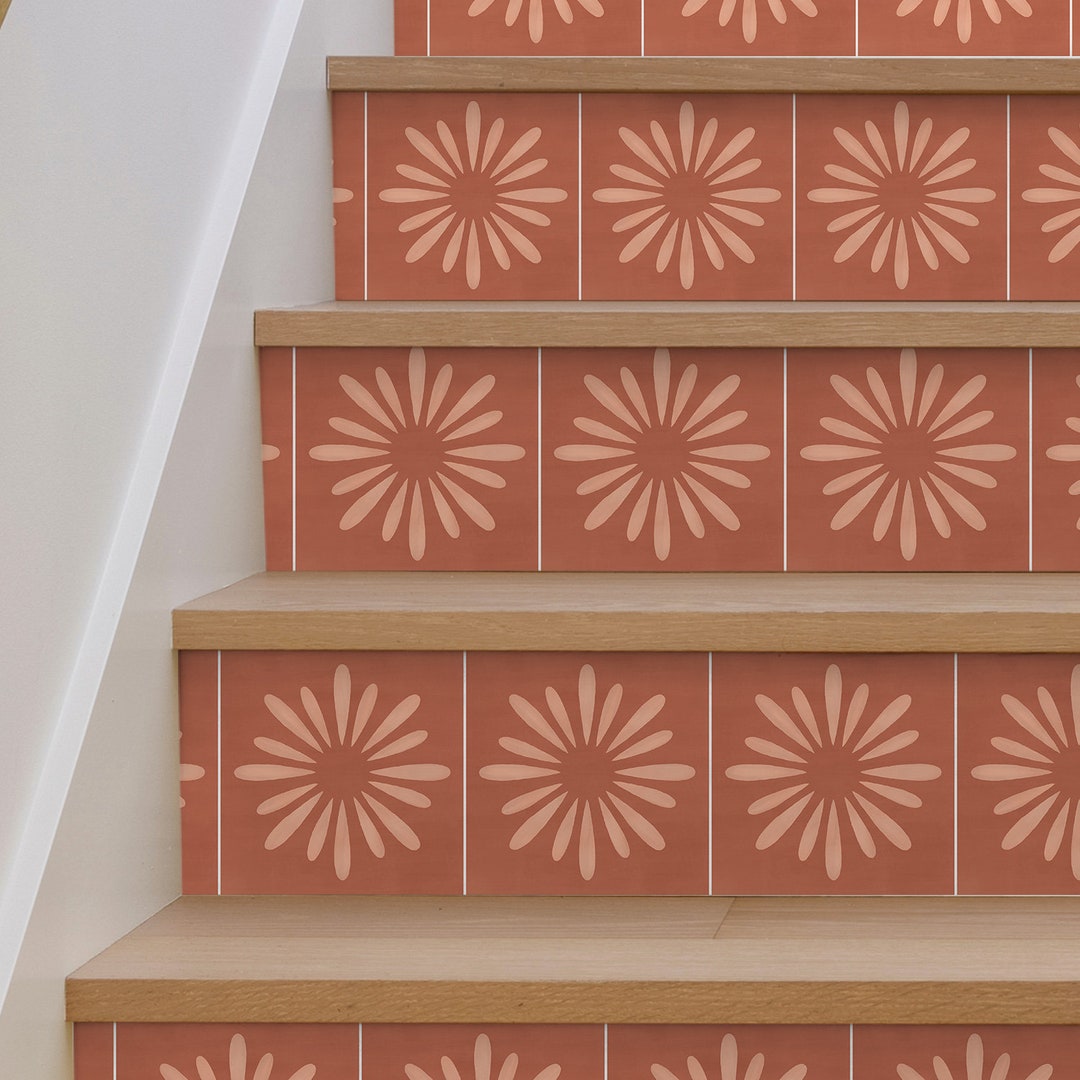Boho Floral Terracotta Stair Riser Stickers - Pack of 6 Removable Stair ...