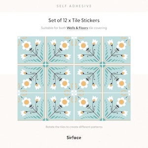 Classic Floral Blue Tile Decals - Self-adhesive Wall & Floor Tile ...