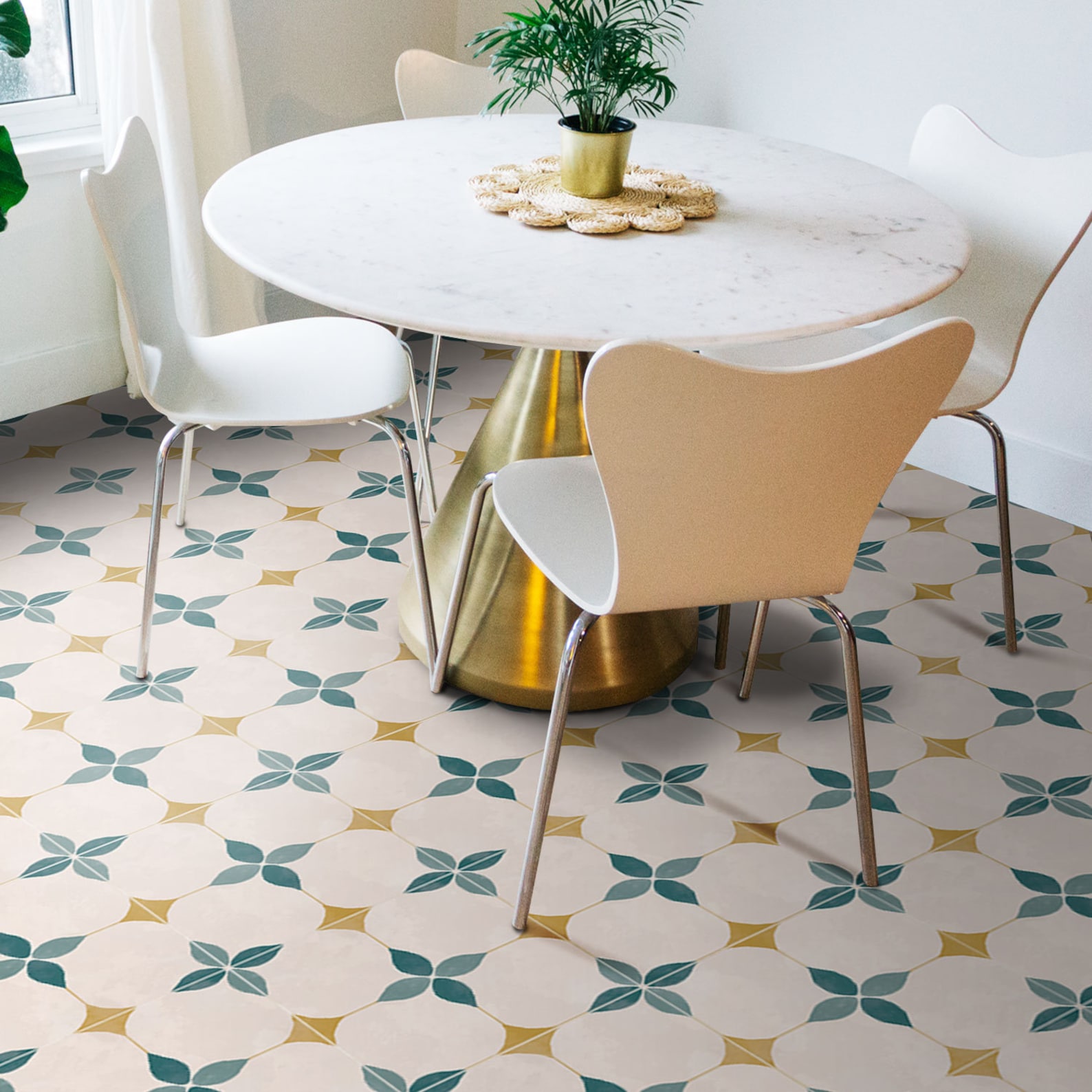 Evening Star Teal Floor Tile Sticker Panel, Peel and Stick Decal, Vinyl ...