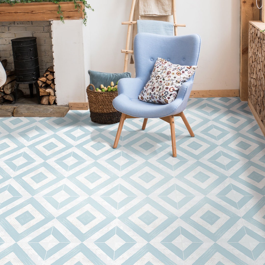 Hardwood Blue Floor Tile Sticker Panel, Peel and Stick Decal, Vinyl ...