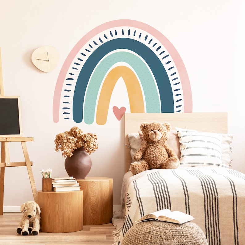 Boho Coral Peach Pink Rainbow // Pastel Rainbow Wall Mural - Etsy
