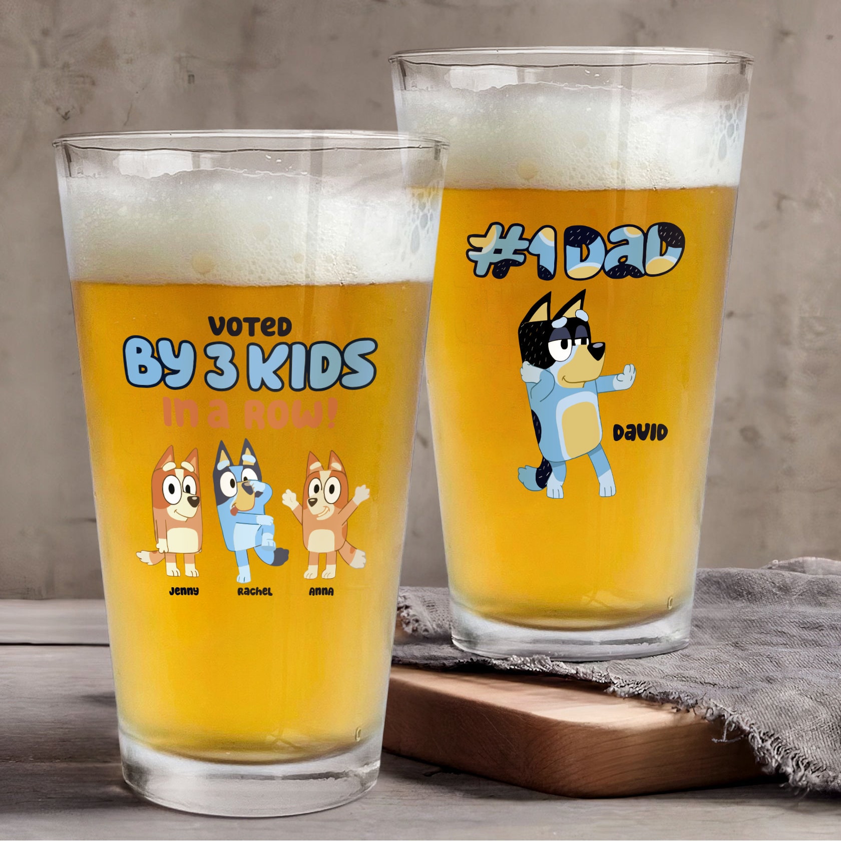 Bluey Dad Beer Glass, Bluey Bingo Beer Glass, Funny Beer Glasses ...