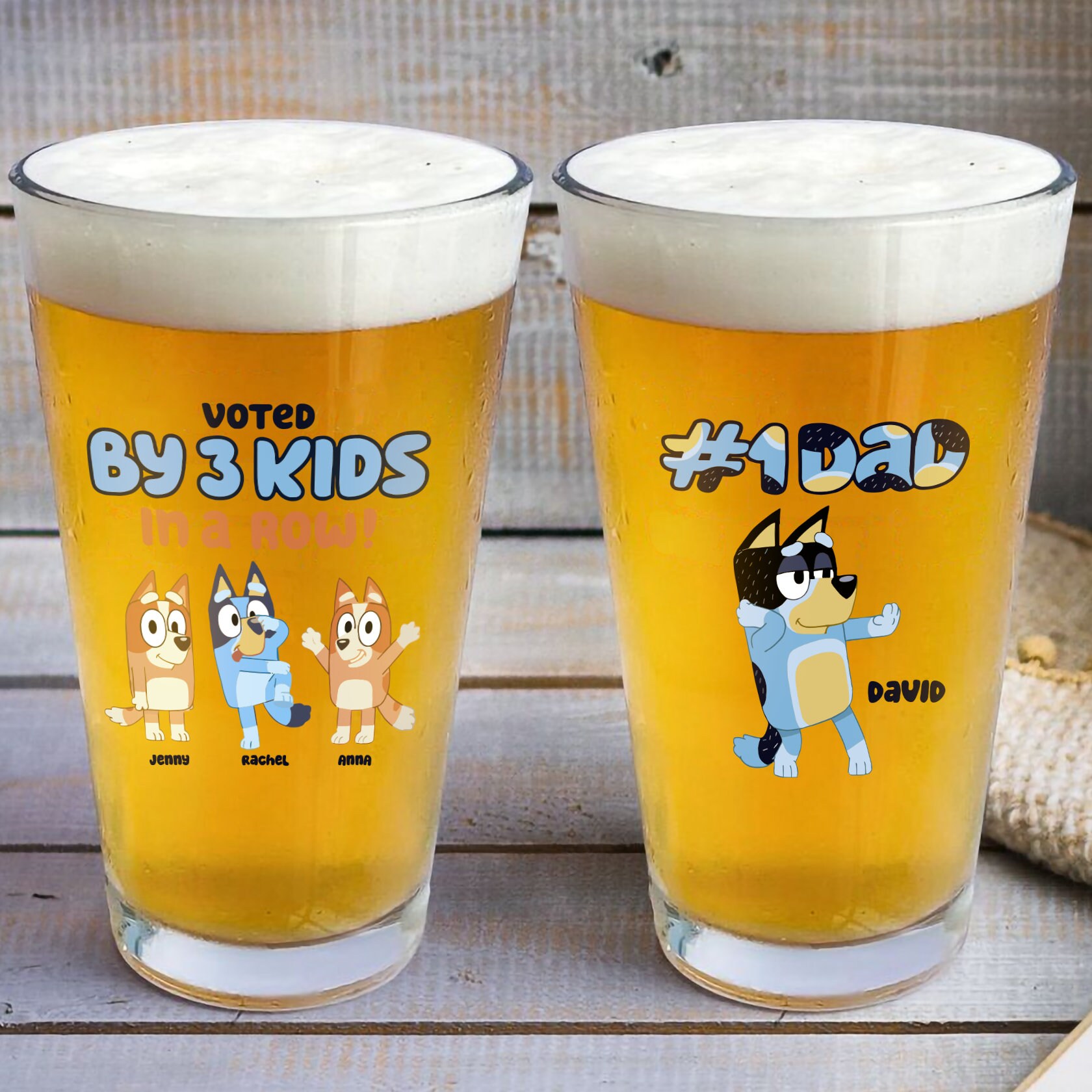Bluey Dad Beer Glass, Bluey Bingo Beer Glass, Funny Beer Glasses ...