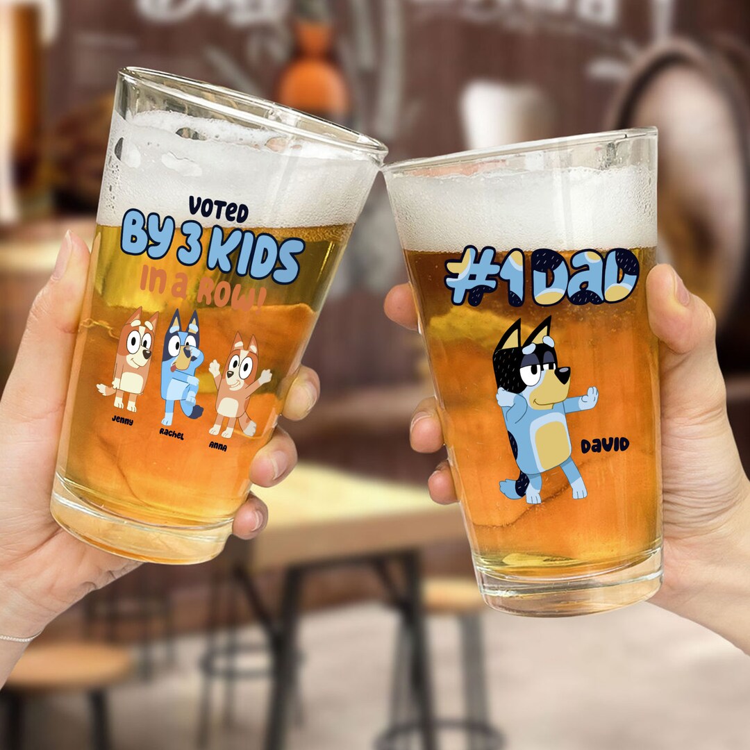 Bluey Dad Beer Glass, Bluey Bingo Beer Glass, Funny Beer Glasses ...