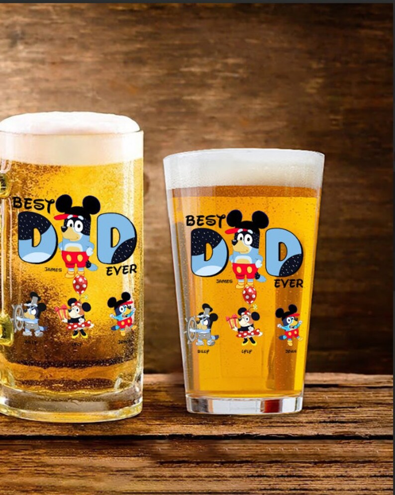 Bluey Dad Beer Glass, Bluey Bingo Beer Glass, Funny Beer Glasses ...