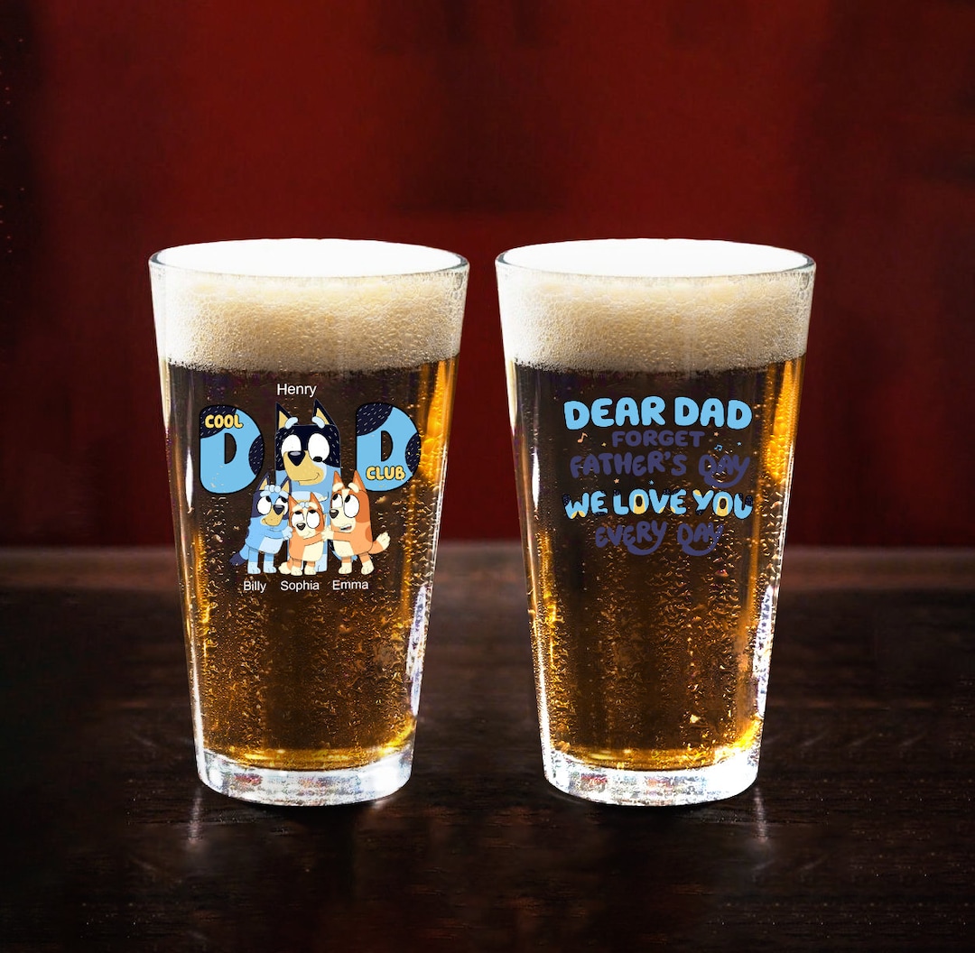 Bluey Dad Beer Glass, Bluey Bingo Beer Glass, Funny Beer Glasses ...