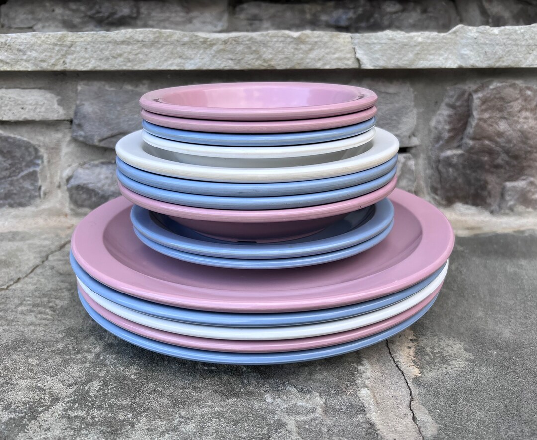 Vintage Sturdy Dallas Ware Dinnerware / 15 Pieces / Pink Blue White ...