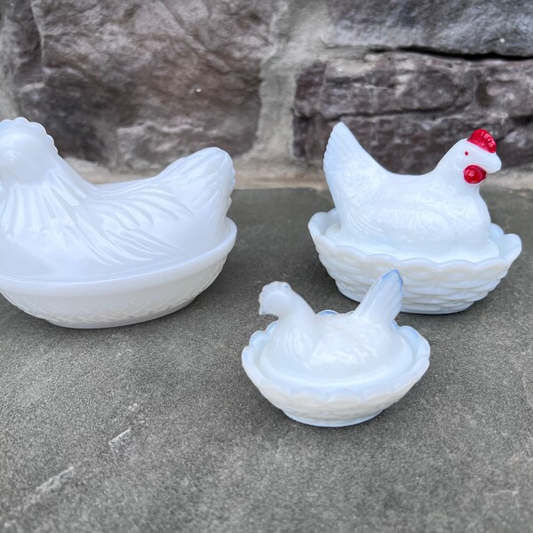 Milk Glass Hen - Etsy