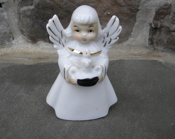 Vintage Small White Angel Figurine / White With Gold Trim / 60's Angel ...