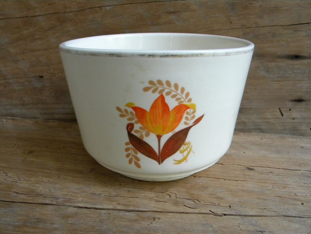 Vintage Bakerite 22 K Gold Oven Tested Mixing Bowl in Orange Tulip ...