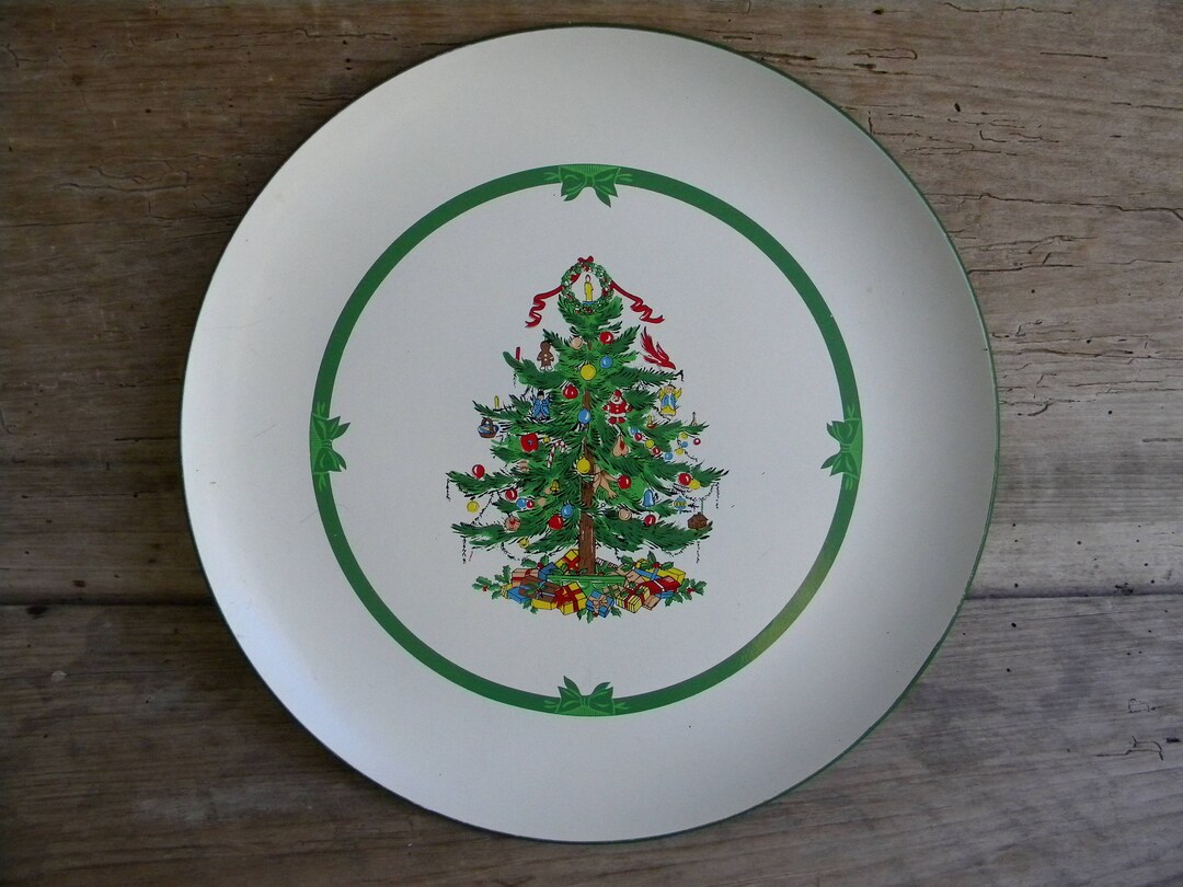 Vintage Christmas Tree Tray / Round Christmas Tray / Retro Christmas ...