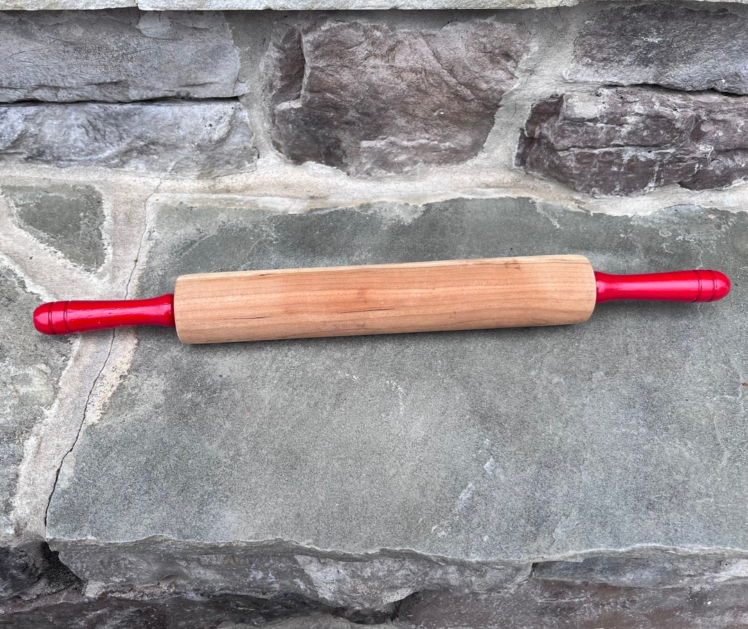 Vintage Rolling Pin With Red Handles / Wooden Rolling Pin / Farmhouse ...