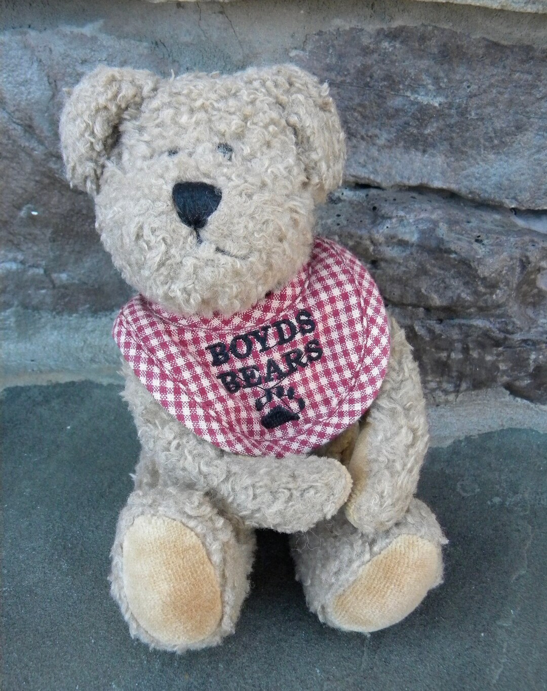 Vintage Small Boyds Teddy Bear / Bosley With Red Check Bib / Jointed ...