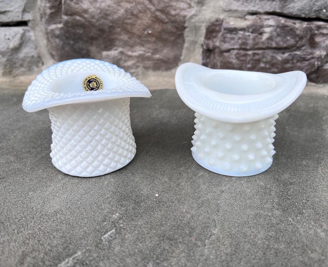 Vintage Pair Milk Glass Top Hat / English Hobnail Milk Glass / by ...