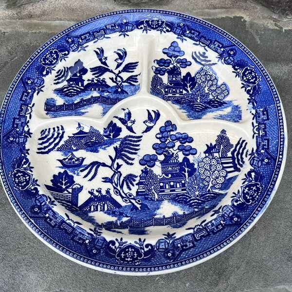 Moriyama Blue Willow Divided Plate - Etsy