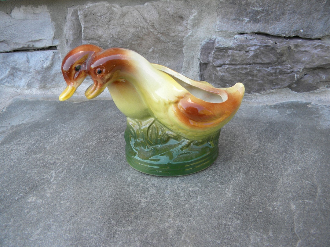 Mid Century Ceramic Duck Planter / Two Yellow Ducks / Retro Planter ...