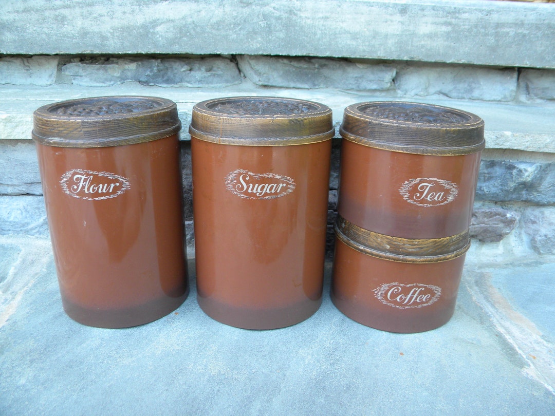 Brown Metal Canister Set / by Burlington / Made in USA / Retro Canister ...