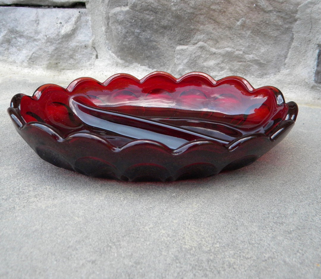 Royal Ruby Red Divided Dish / by Anchor Hocking / Made in USA - Etsy