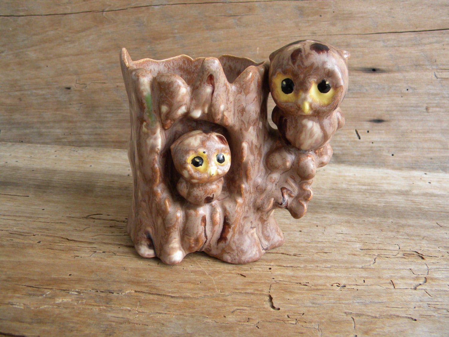 Vintage Brown Splatter Paint Owls Planter / Vintage Owl Planter ...
