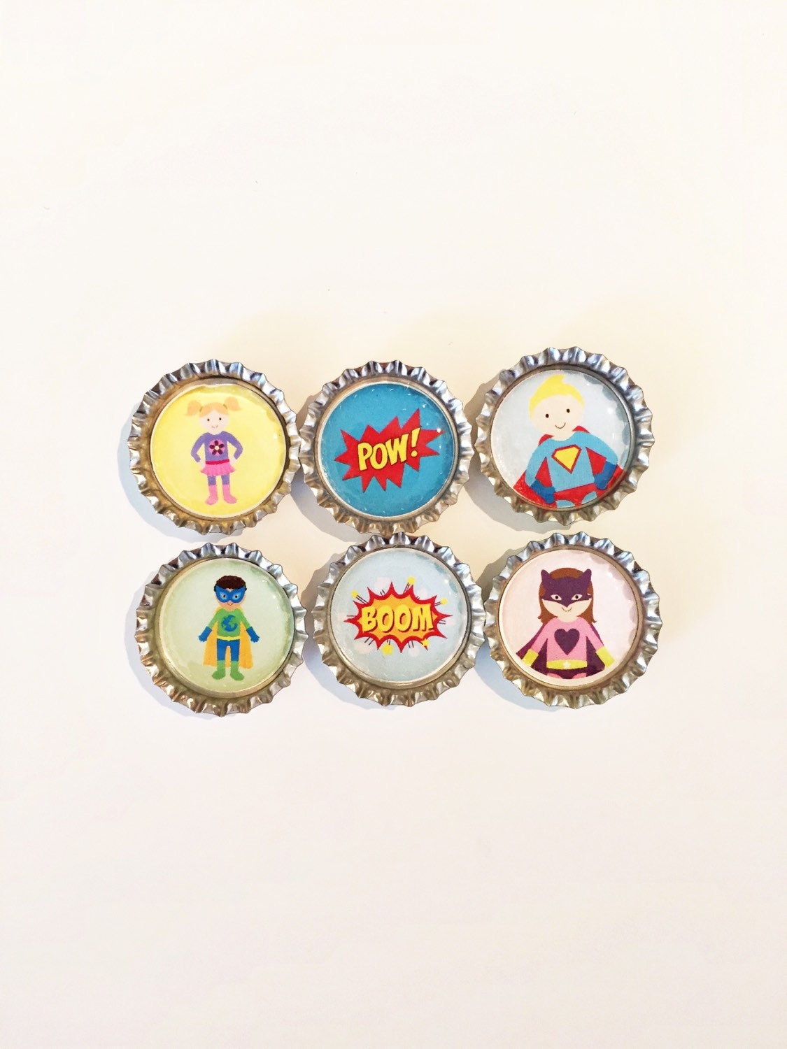 Super Heroes/superheroes Bottle Cap Magnet Set of 6 - Etsy
