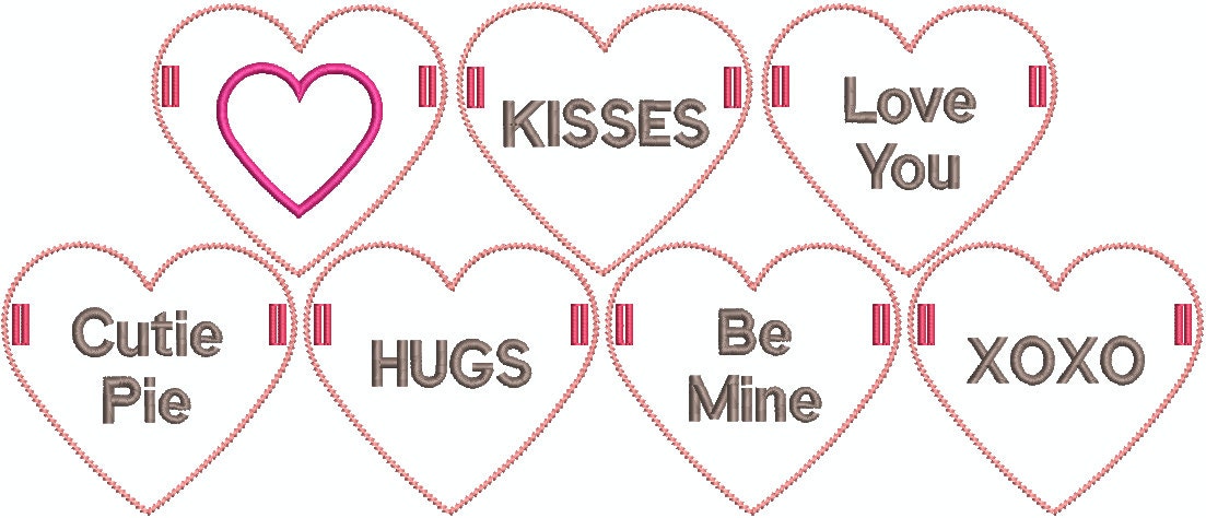 Embroidered Conversation Heart in the Hoop Banner Designs - 9 Designs ...
