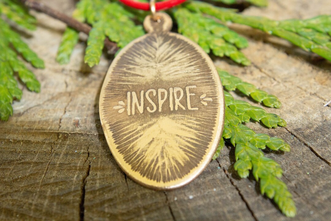 Inspirational Necklace, Etched Bronze Pendant, Inspire Pendant, Leather ...