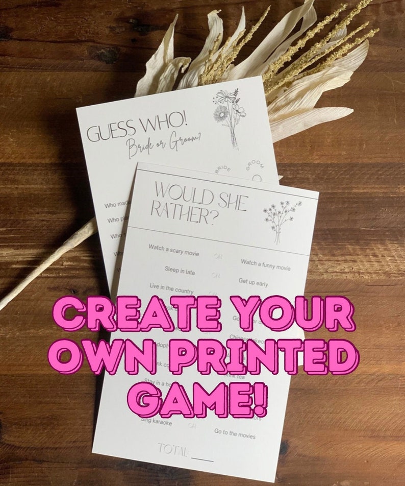 CREATE YOUR OWN Bridal Shower Game Custom Printed Bridal Shower Game ...