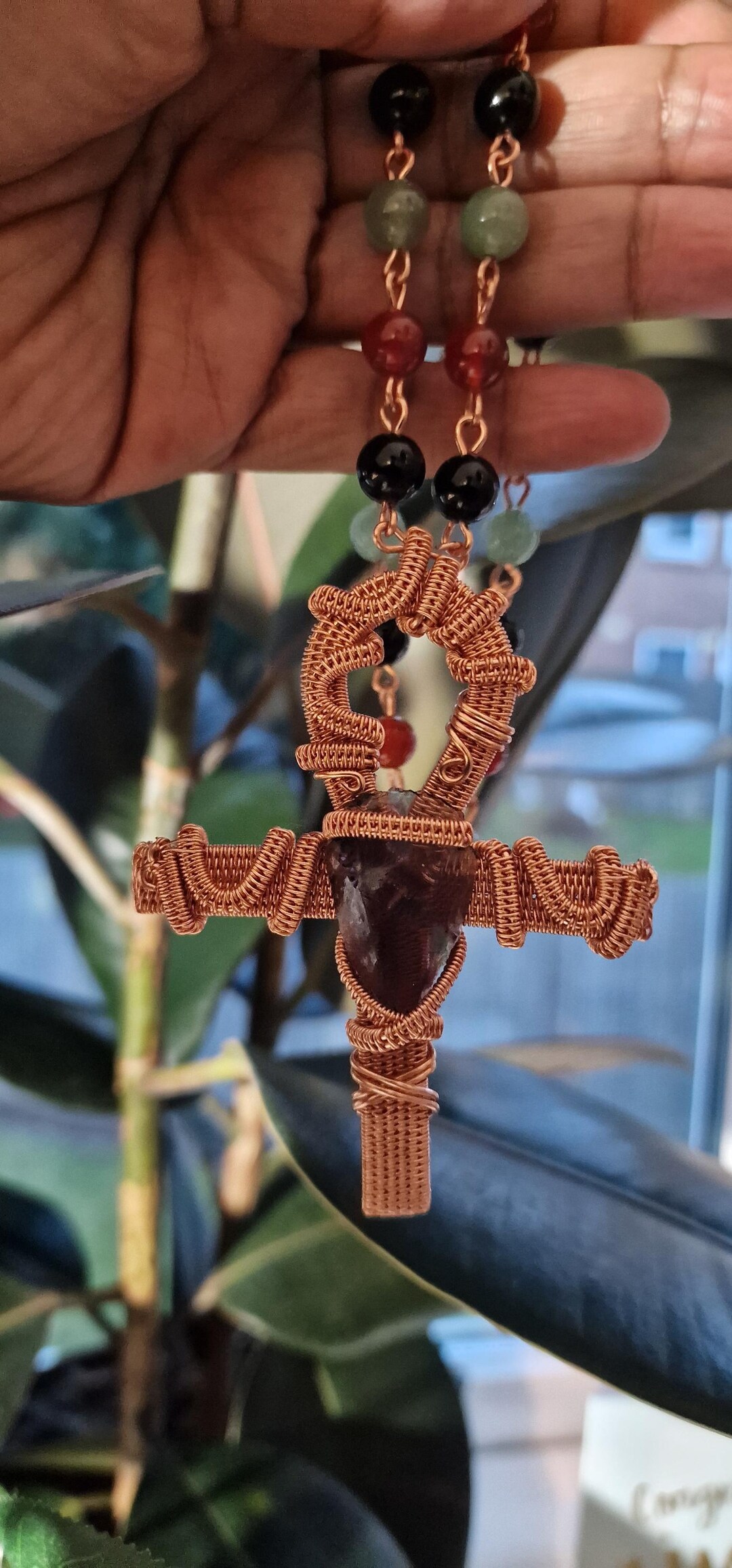 Handmade Copper Wire Wrapped Ankh With Amethyst Point & Carnelian ...