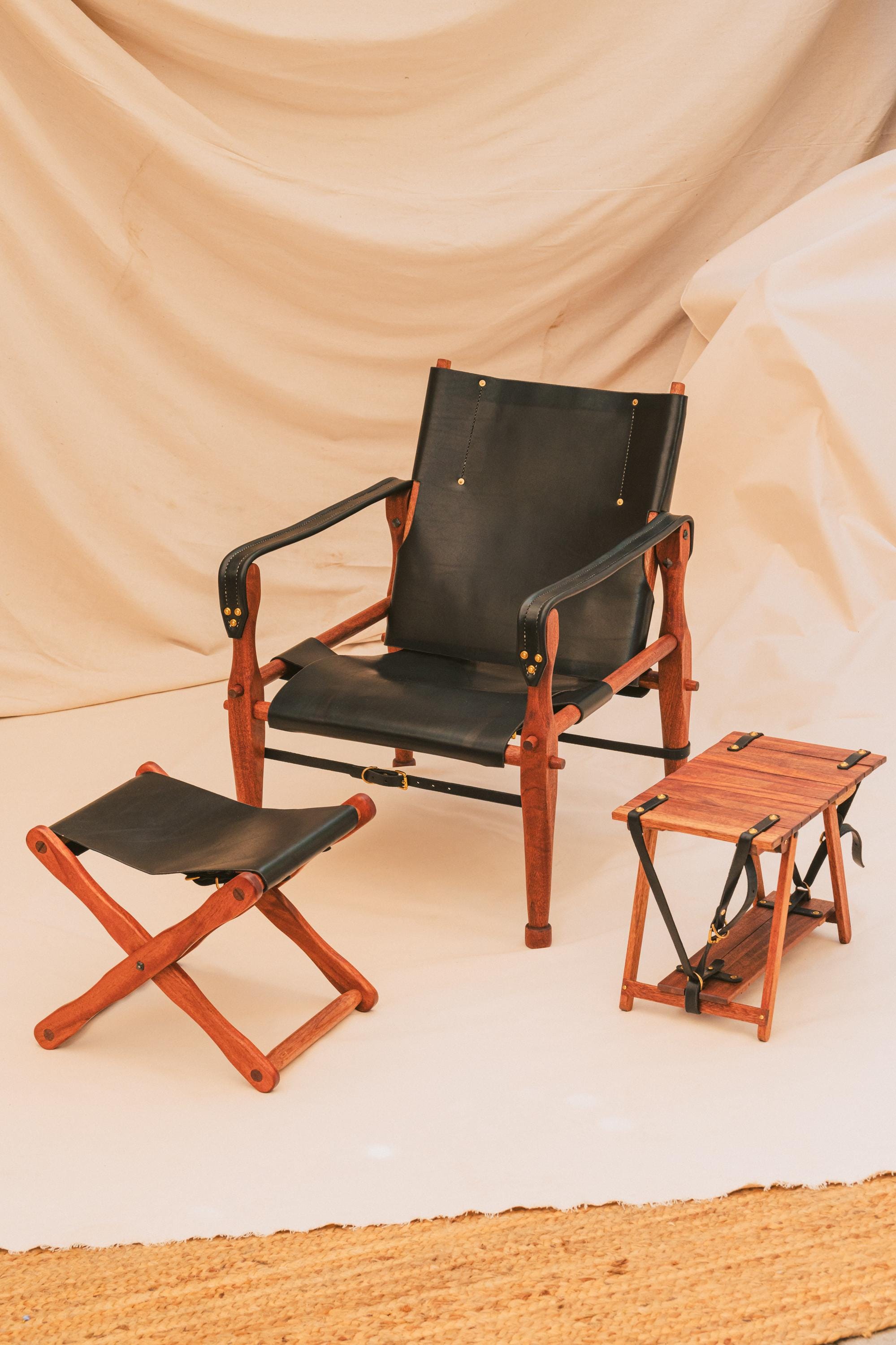 Roorkee Chair in Black Leather and Mahogany - Etsy
