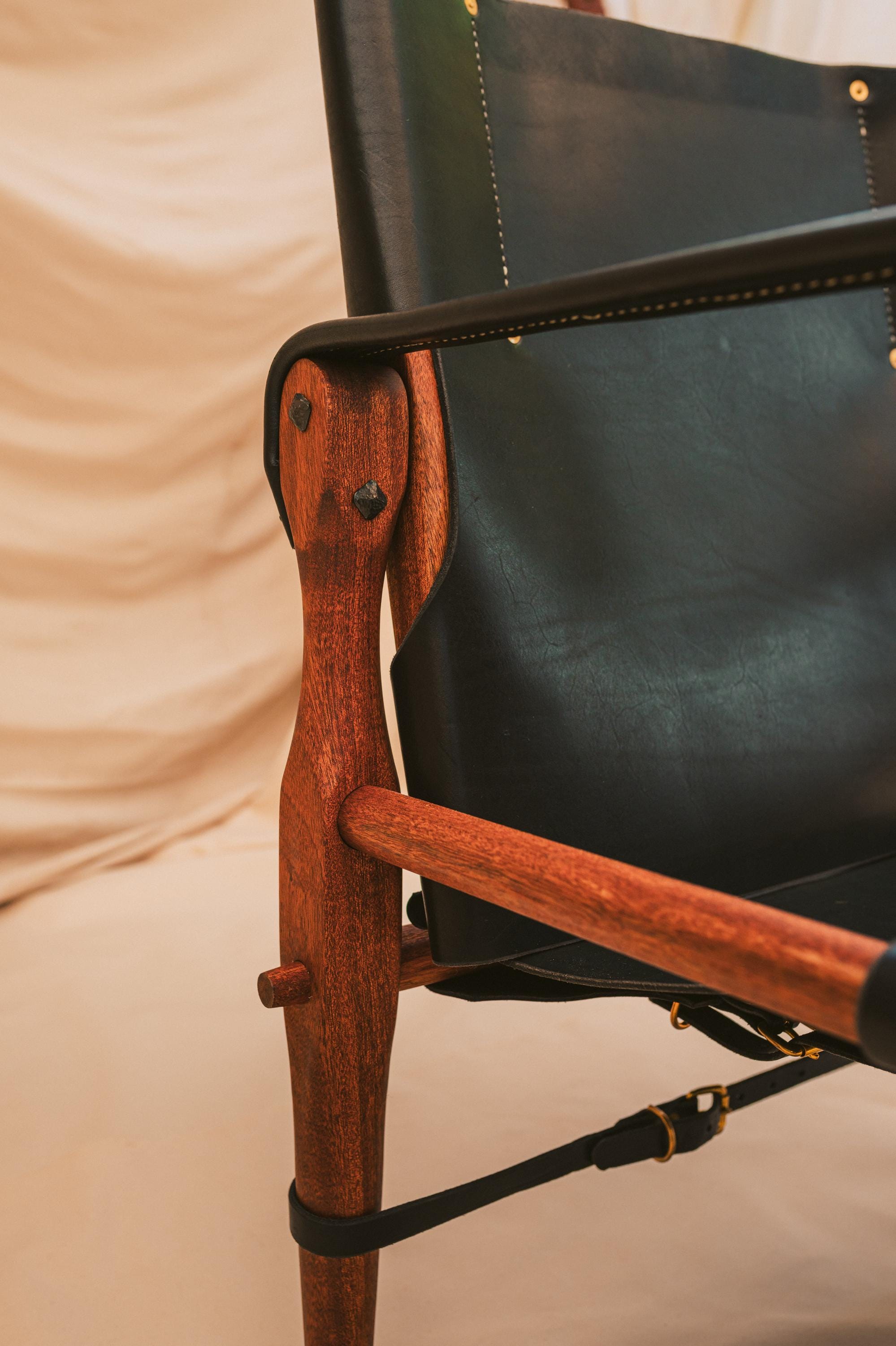 Roorkee Chair in Black Leather and Mahogany - Etsy